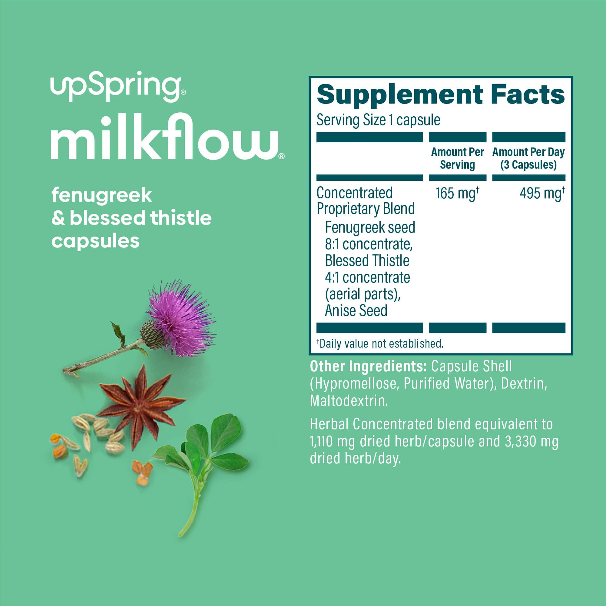 UpSpring Milkflow Fenugreek + Blessed Thistle Capsules (100 Count)